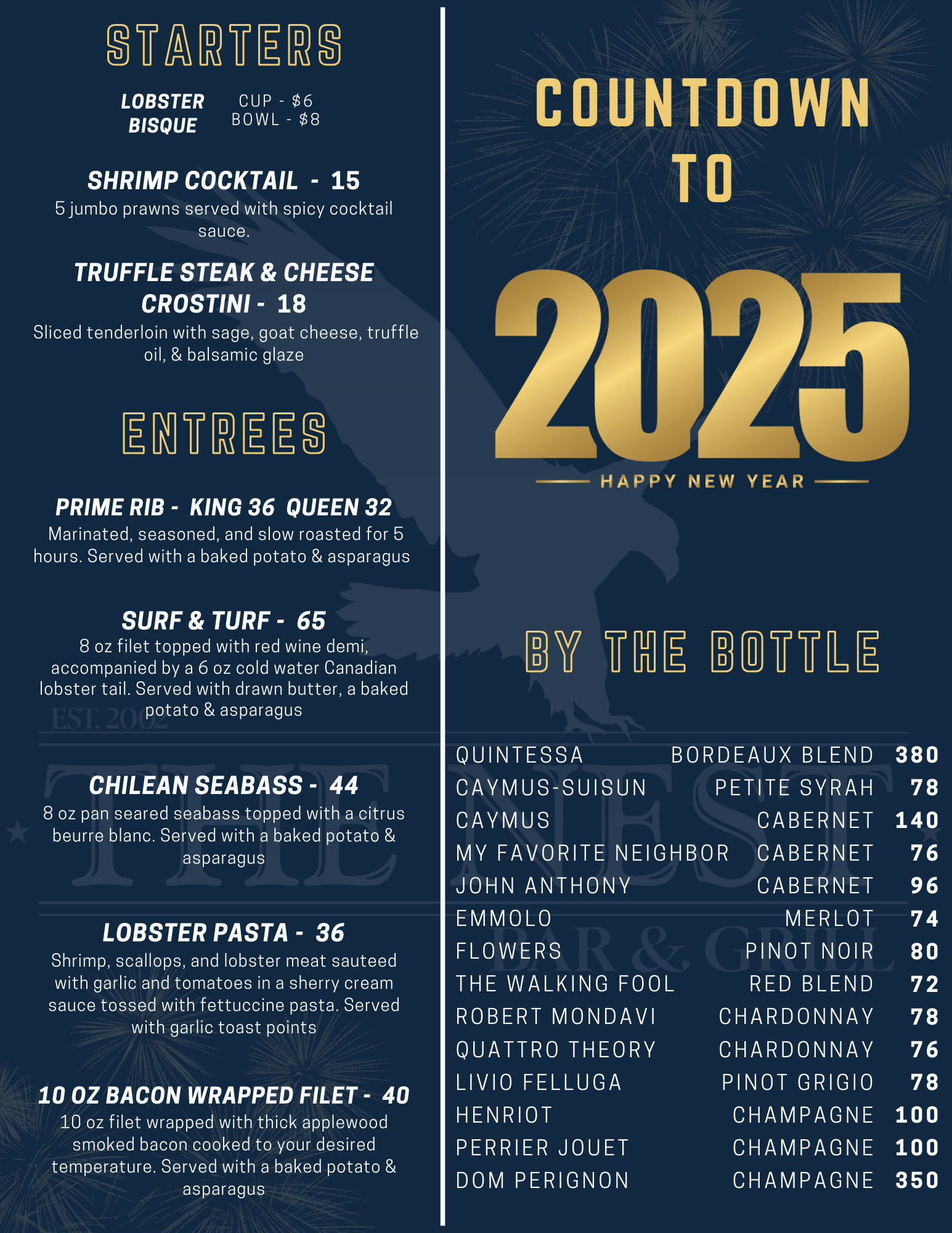 New Years Eve Dinner at The Nest - Bolingbrook Golf Club